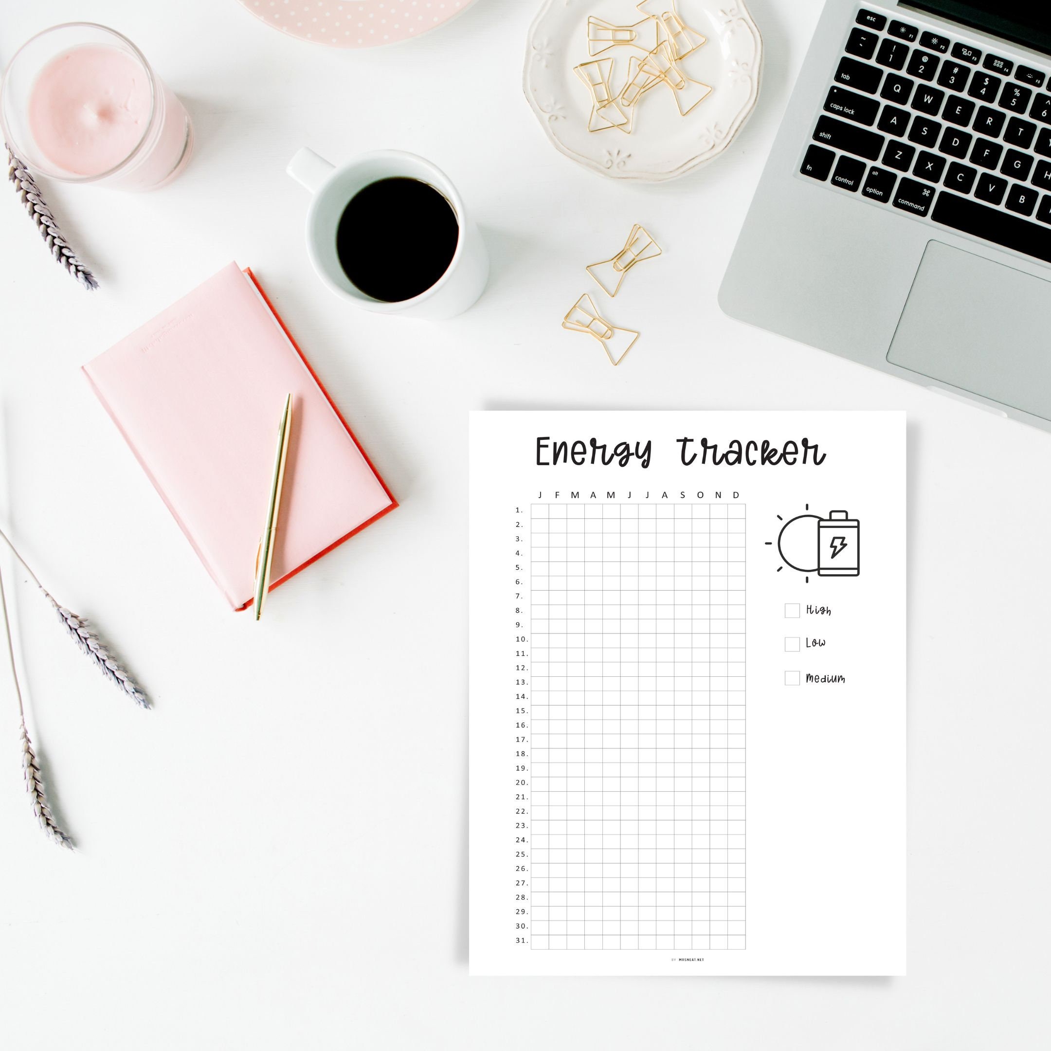 Yearly Energy Tracker Template Printable, Mood Tracker, Health Journal ...
