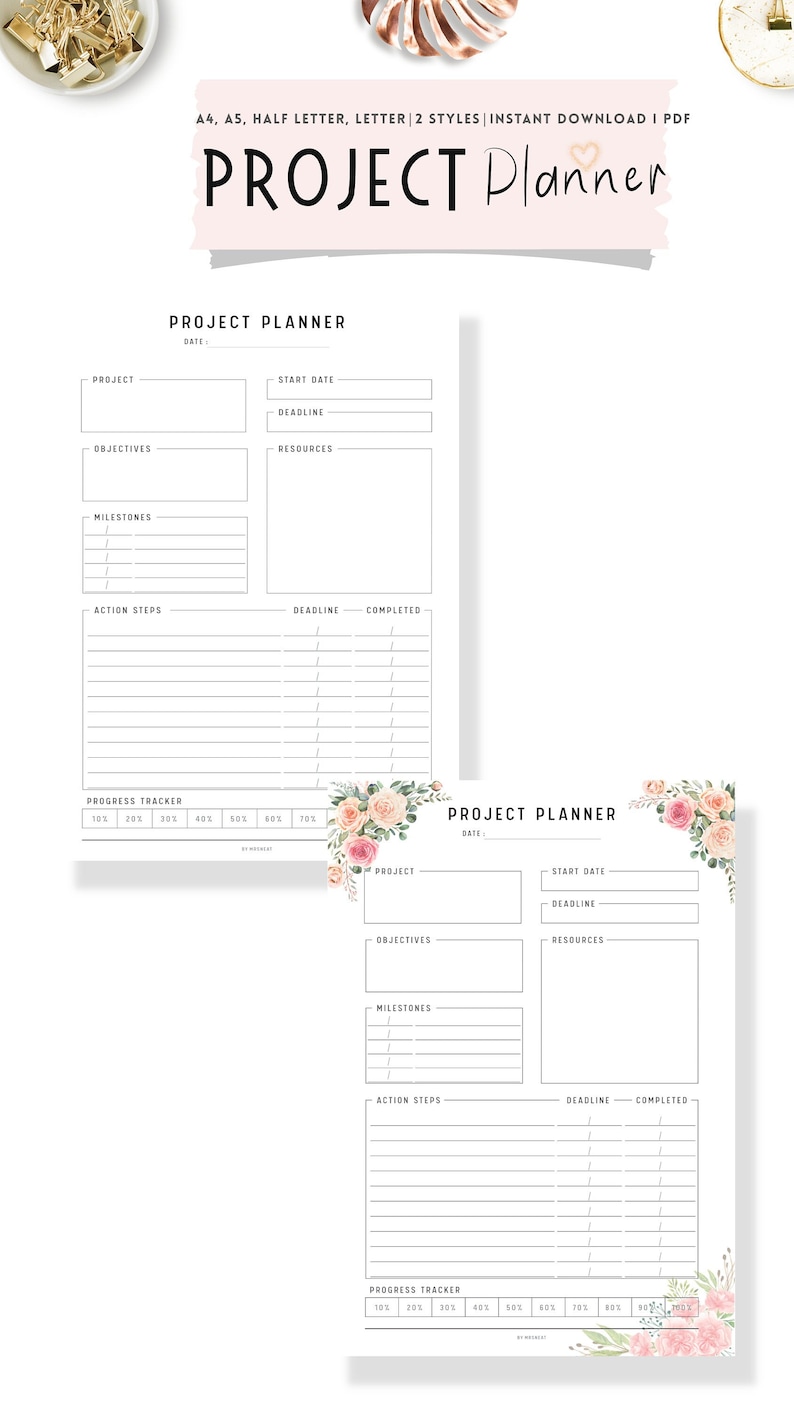 FILLABLE Project Planner PRINTABLE: Progress Tracker Template (PDF) - Etsy