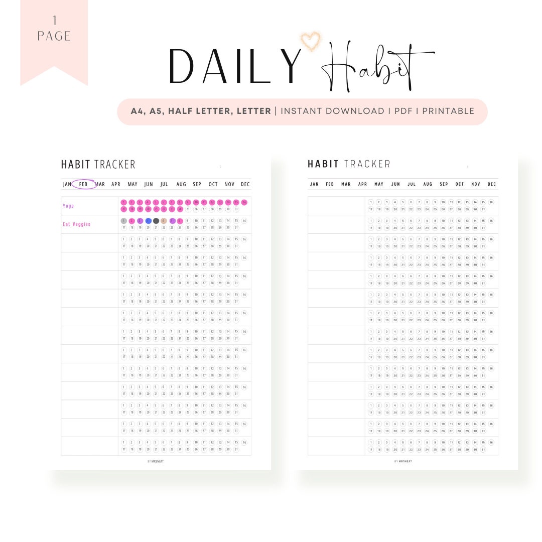 Minimalist Daily Habit Tracker, Habit Tracker Page, Monthly Habit ...