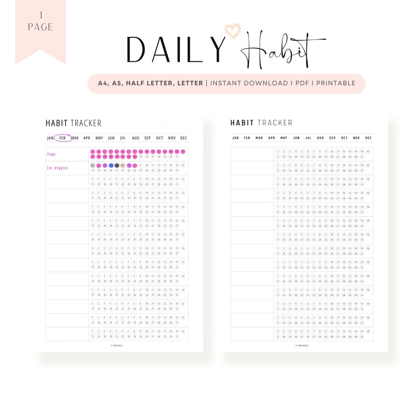 Minimalist Daily Habit Tracker, Habit Tracker Page, Monthly Habit ...