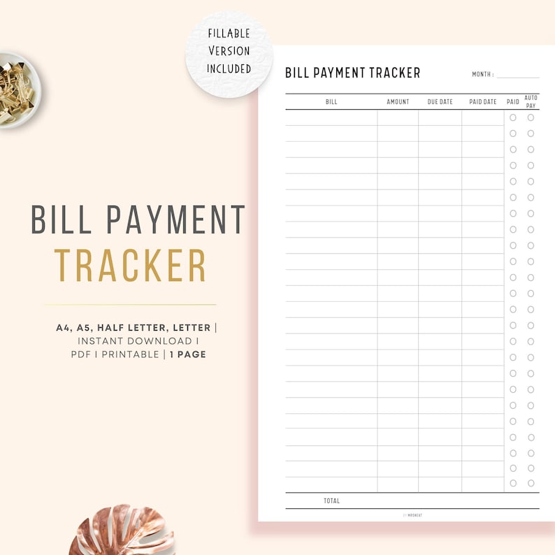 Fillable Bill Payment Tracker Printable, Monthly Payment Tracker, Bill ...