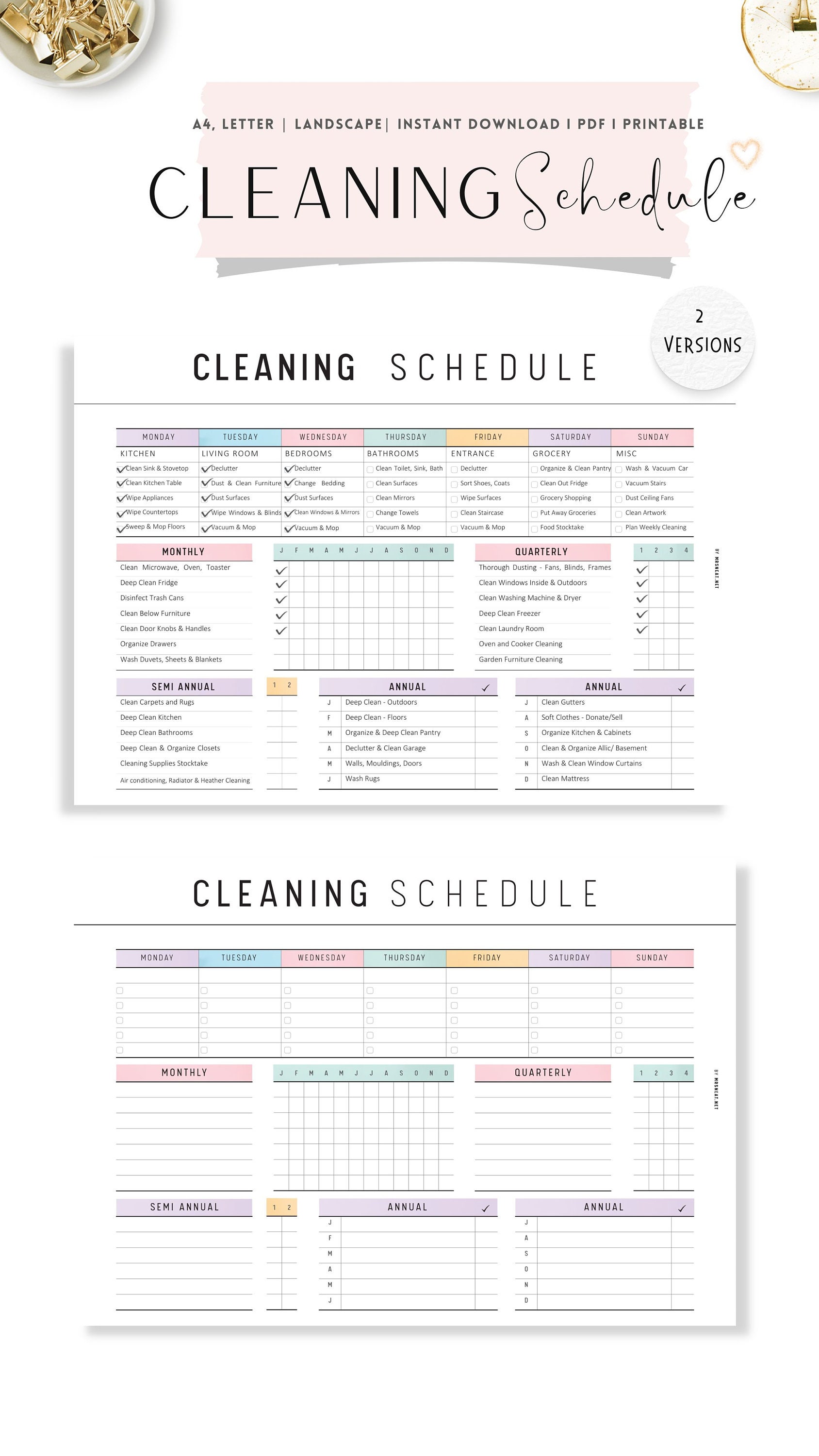 Colorful Cleaning Schedule Template, Fillable Cleaning Checklist ...