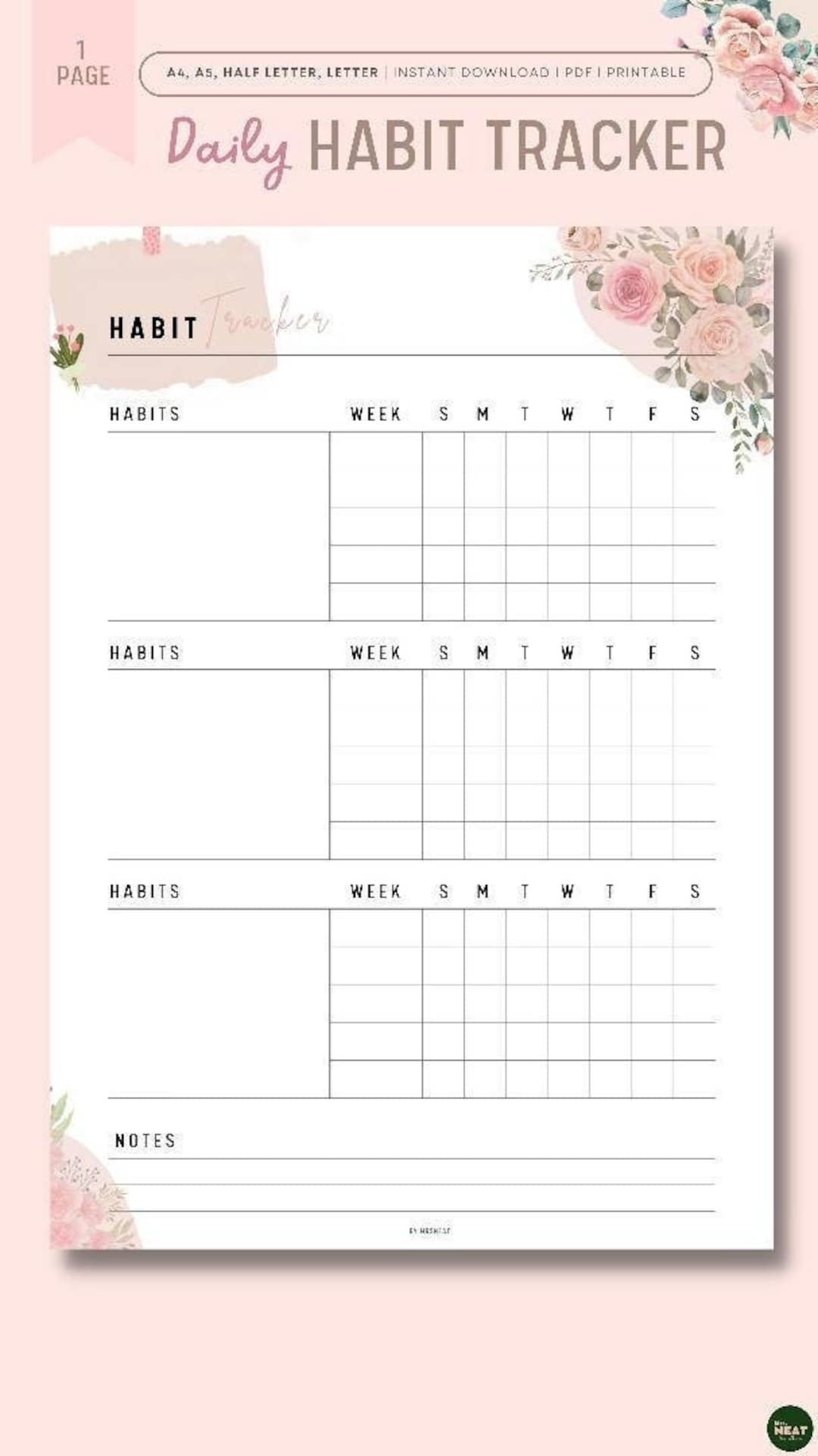 Daily Habit Tracker Printable, Floral Planner Printable, Planner Insert ...