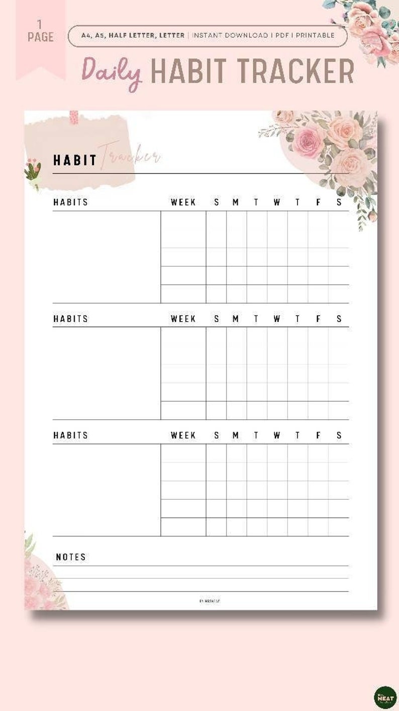 Daily Habit Tracker Printable, Floral Planner Printable, Planner Insert ...