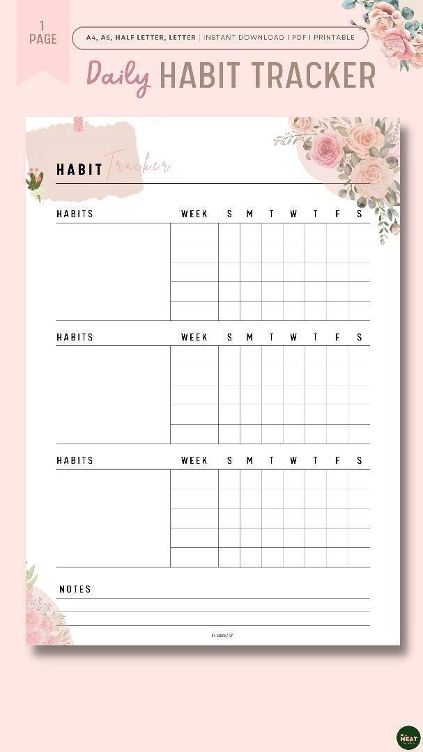Daily Habit Tracker Printable, Floral Planner Printable, Planner Insert ...