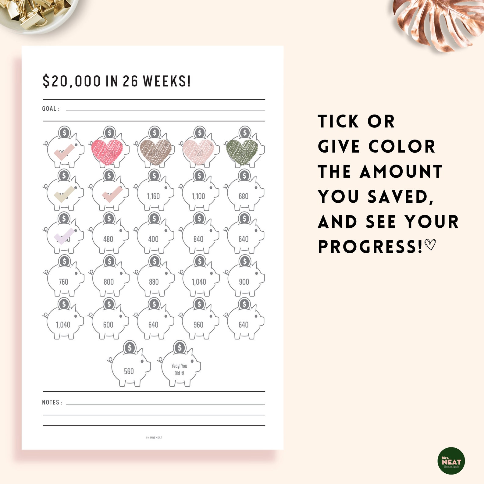 20000 Savings Challenge Printable, Save 20000 in 26 Weeks, Finance ...