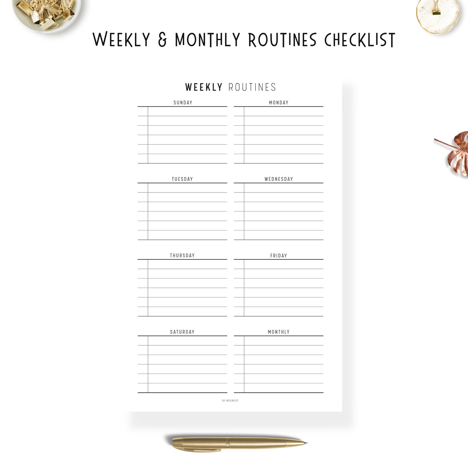 FILLABLE Daily Routine Checklist, Weekly Routines, Self Care Planner ...
