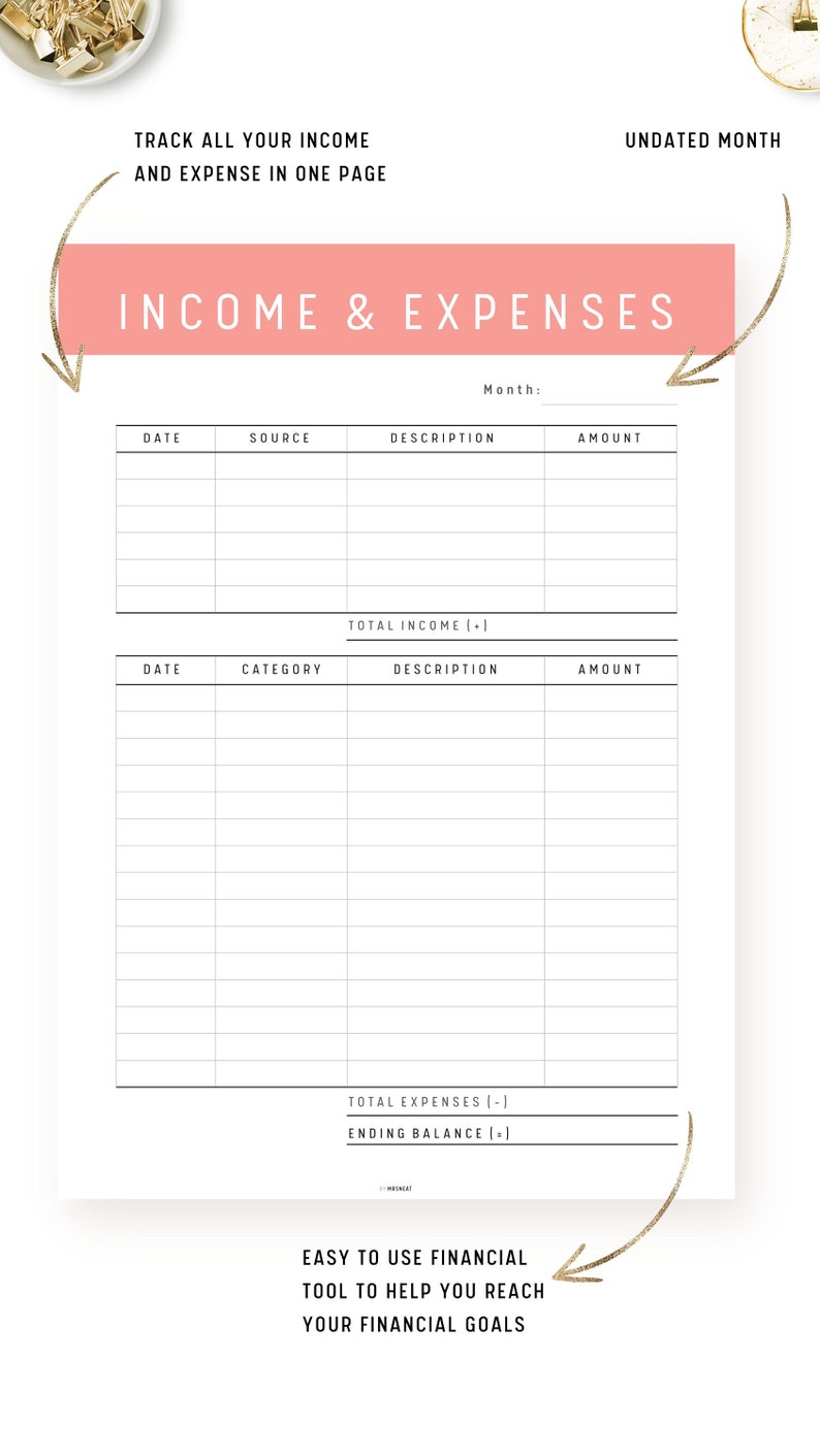 Income and Expense Tracker Template Printable, Income and Expenses in ...