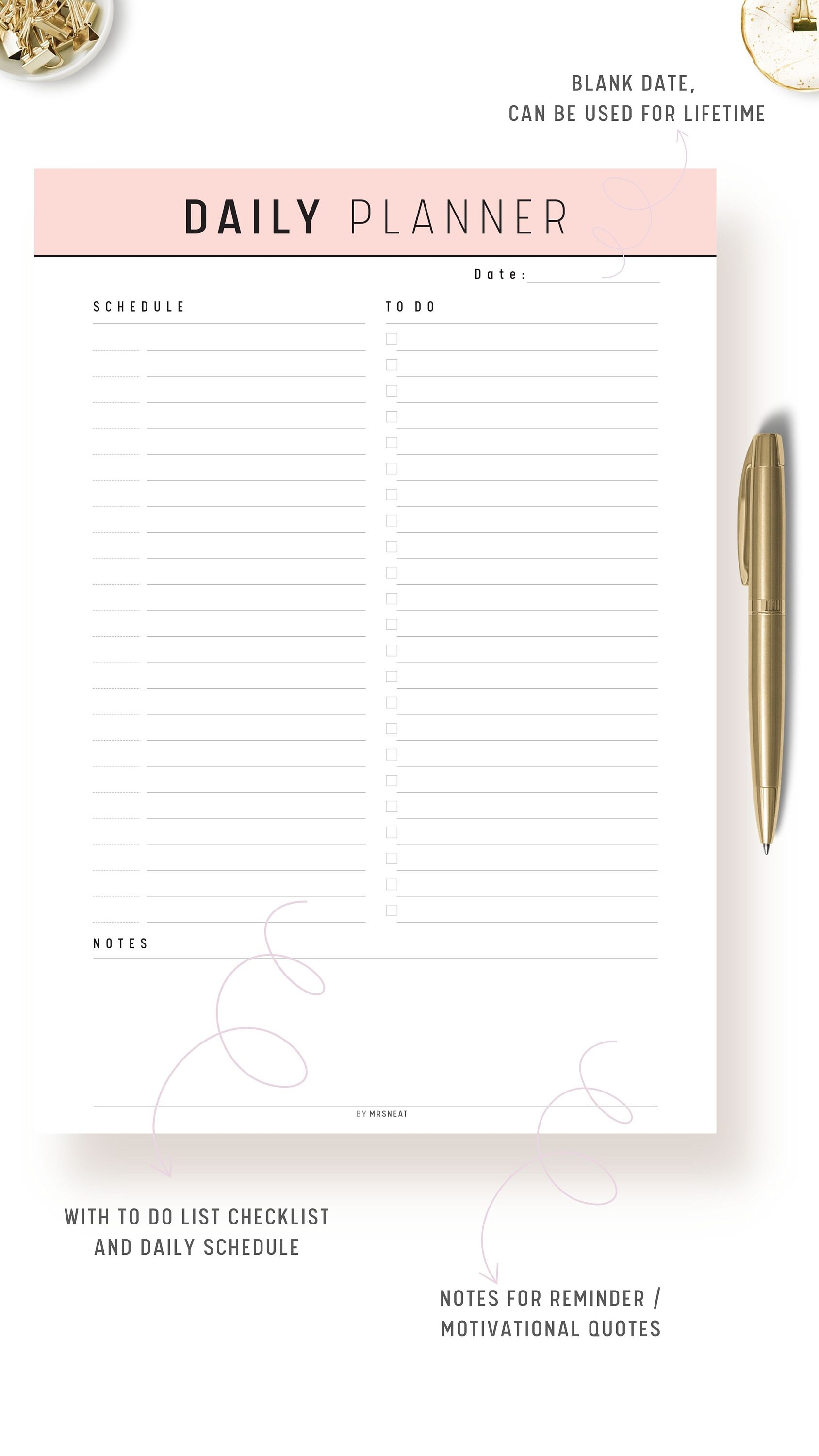 Minimalist Daily Planner Printable Colorful Daily Template - Etsy