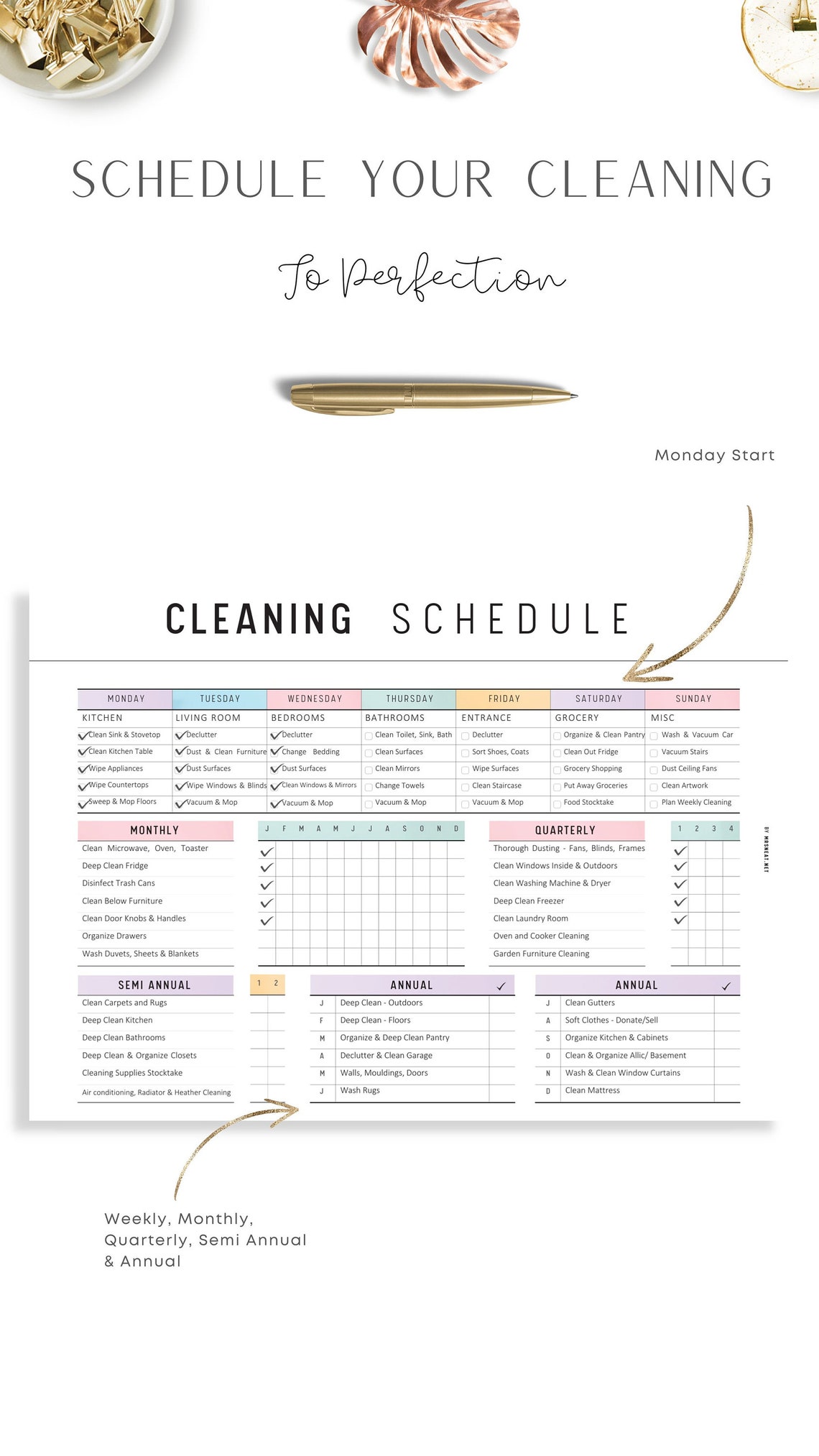Colorful Cleaning Schedule Template, Cleaning Checklist Printable, A4 ...