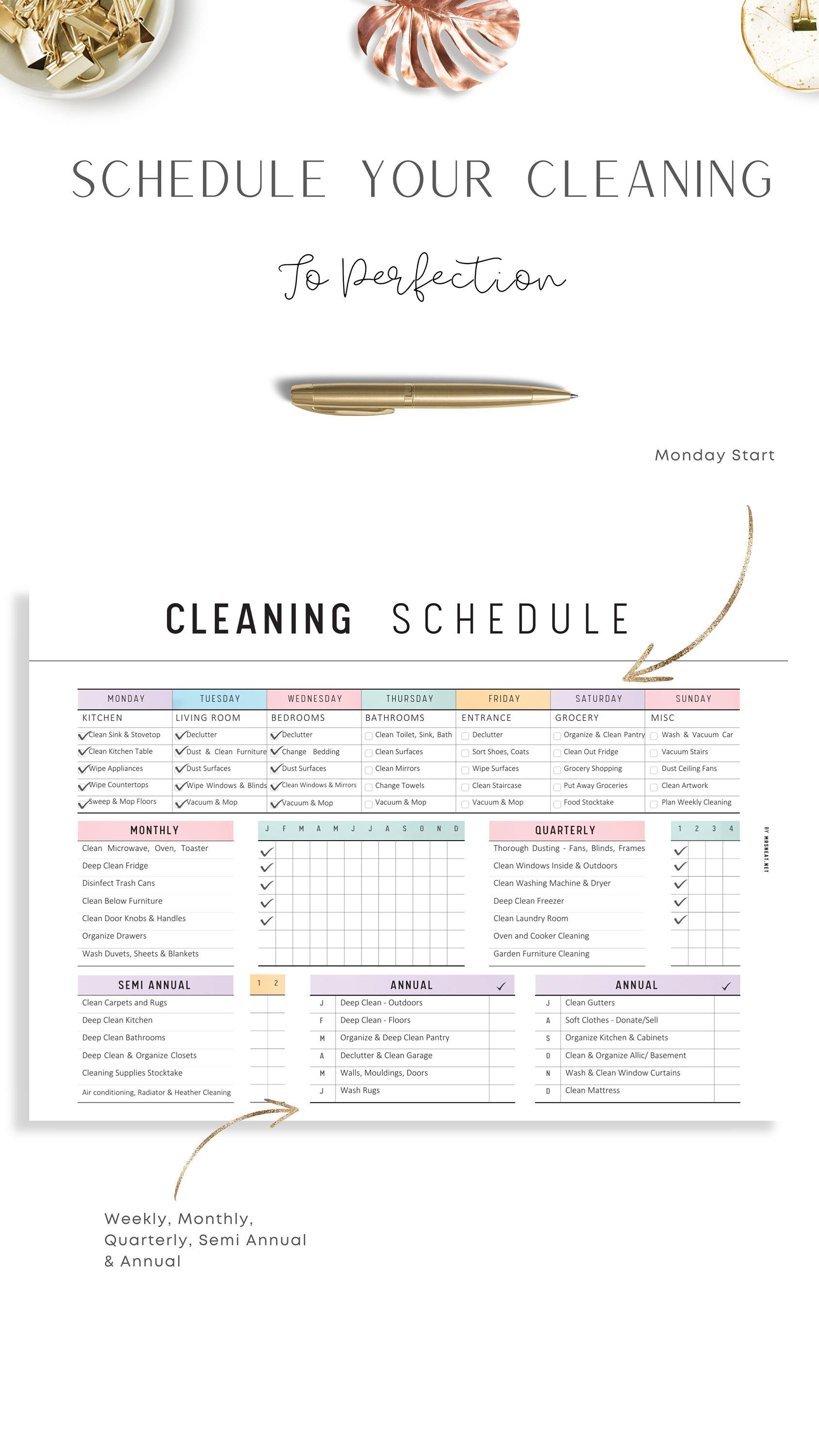 Colorful Cleaning Schedule Template PRINTABLE: FILLABLE Checklist (a4 ...