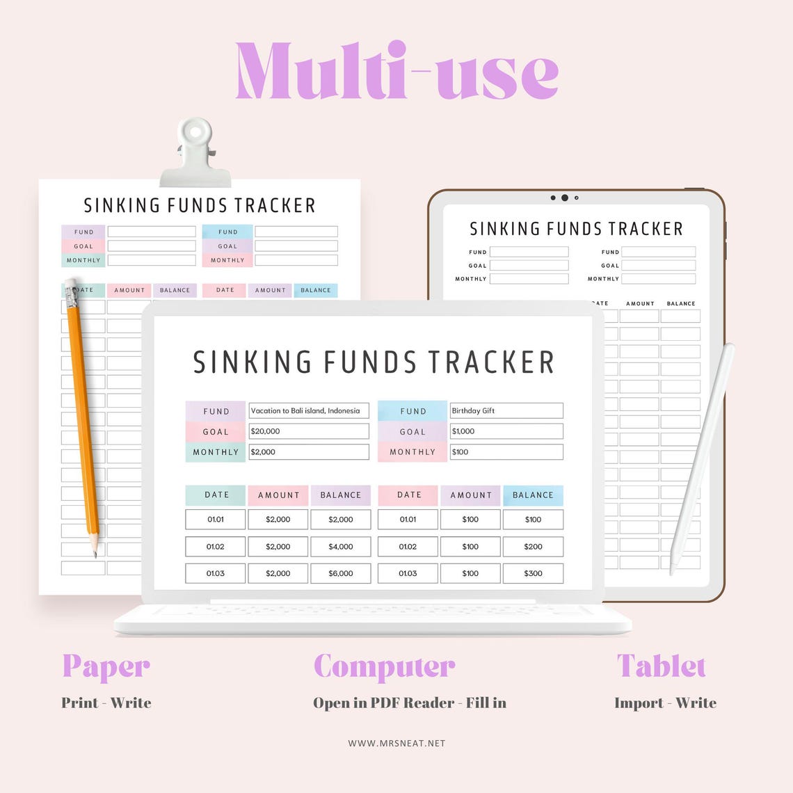 FILLABLE Sinking Funds Tracker PRINTABLE: Savings Log Template (A4, A5 ...
