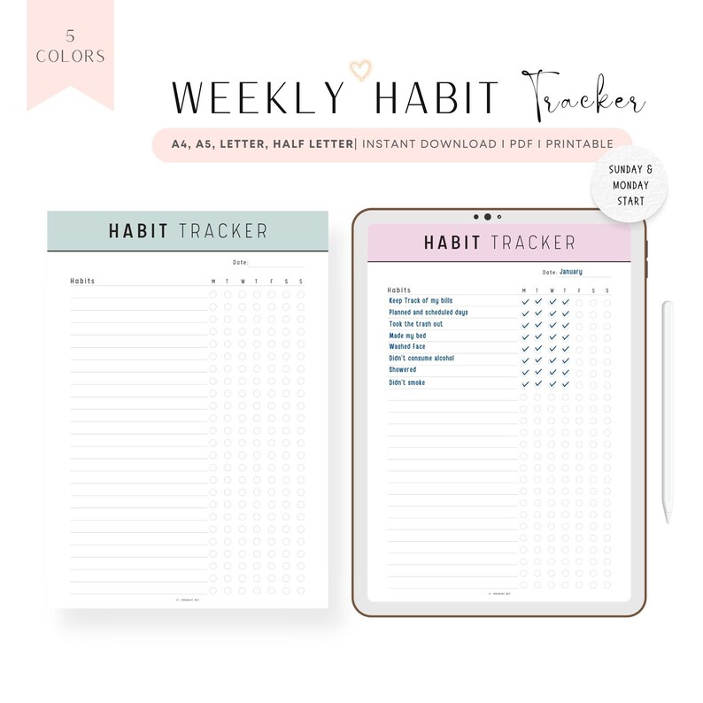 Weekly Habit Tracker Printable, Routine Tracker Template, 7 Day Habit ...