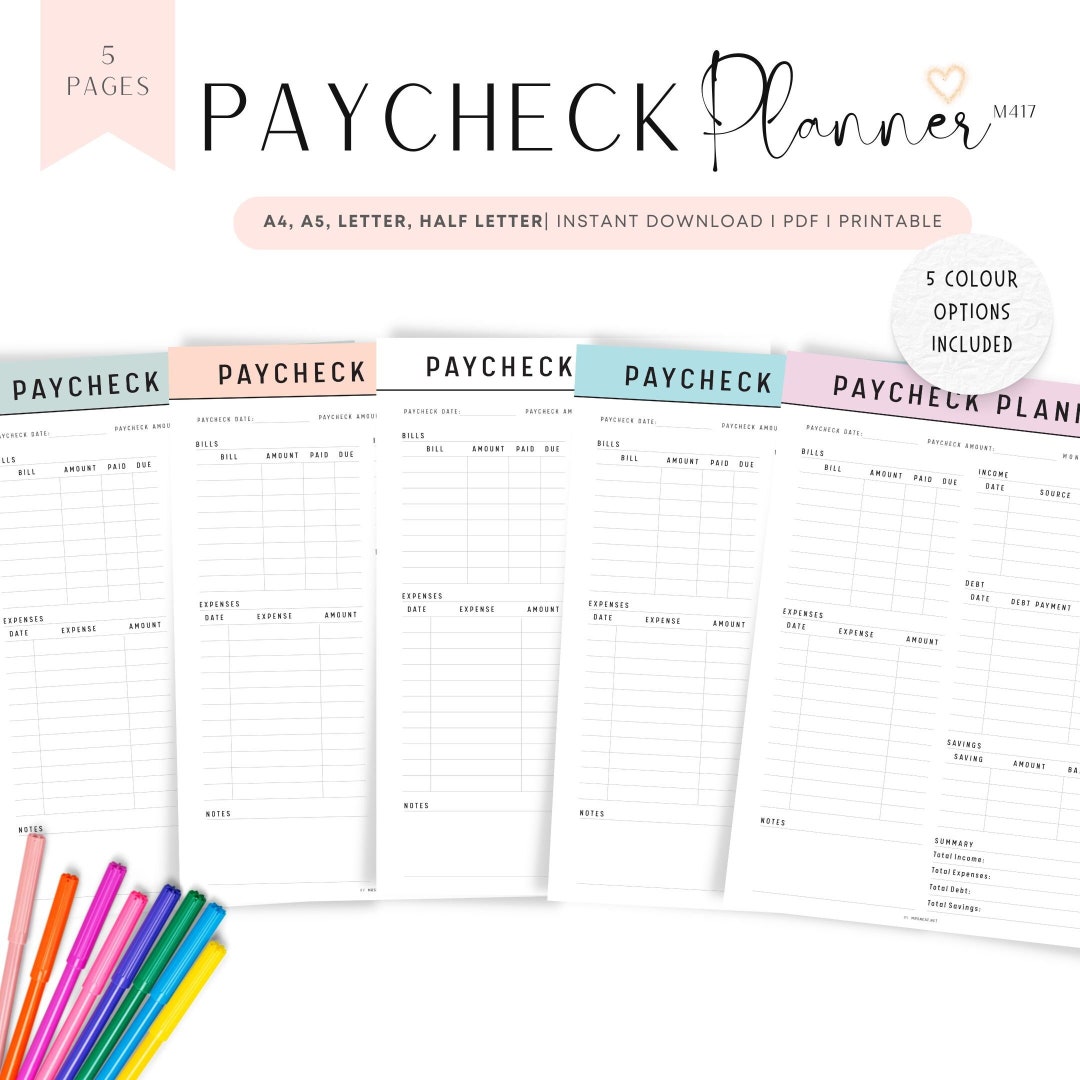 FILLABLE Paycheck Budget Planner, Bill & Expense Tracker (PRINTABLE PDF ...