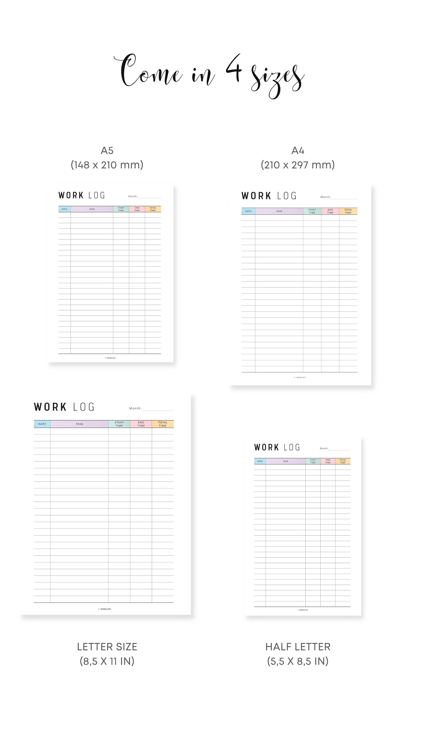 Editable Work Log Template, Work Log Printable, Monthly Work Log ...