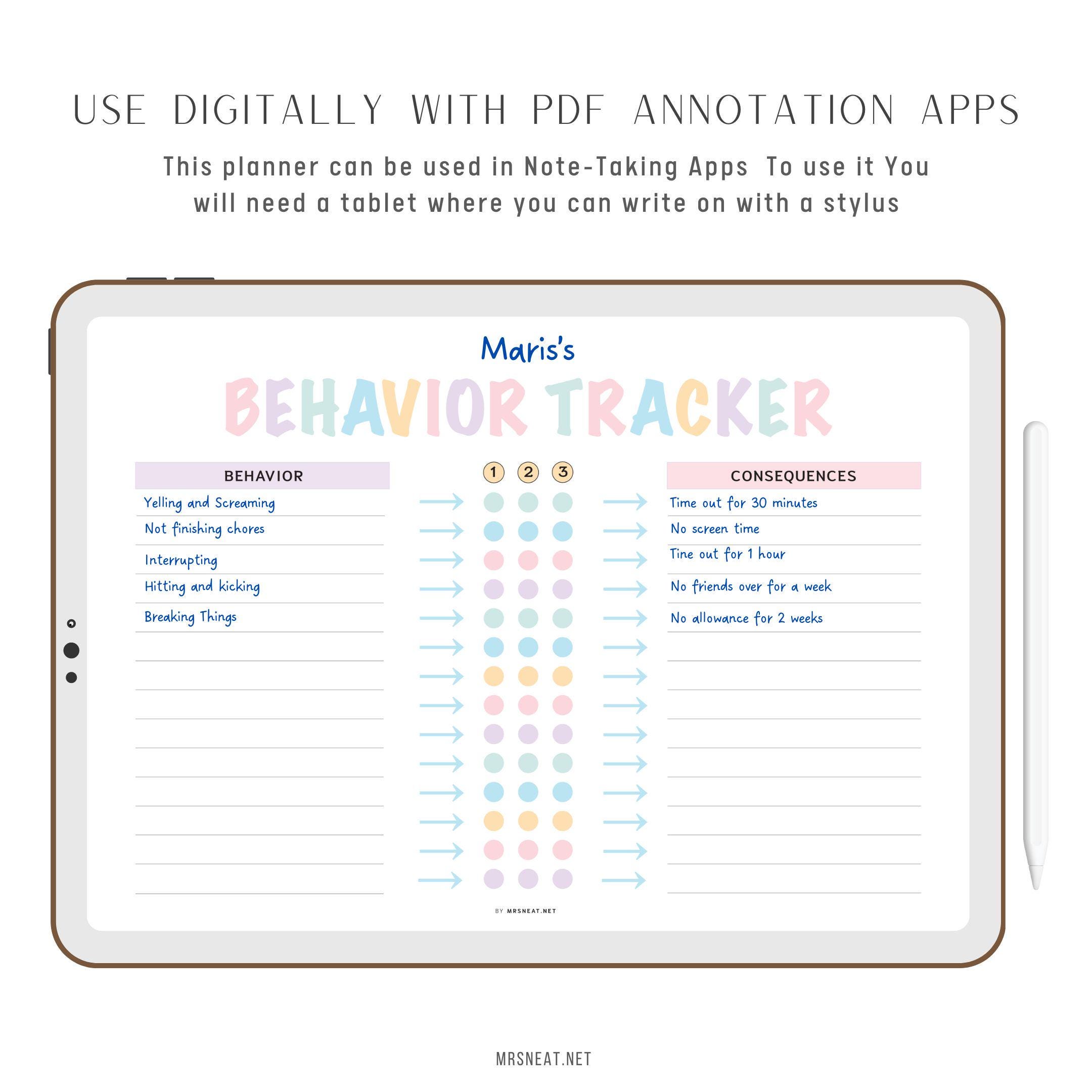 FILLABLE Behavior Chart for Kids: PRINTABLE Behavior Tracker (PDF) - Etsy