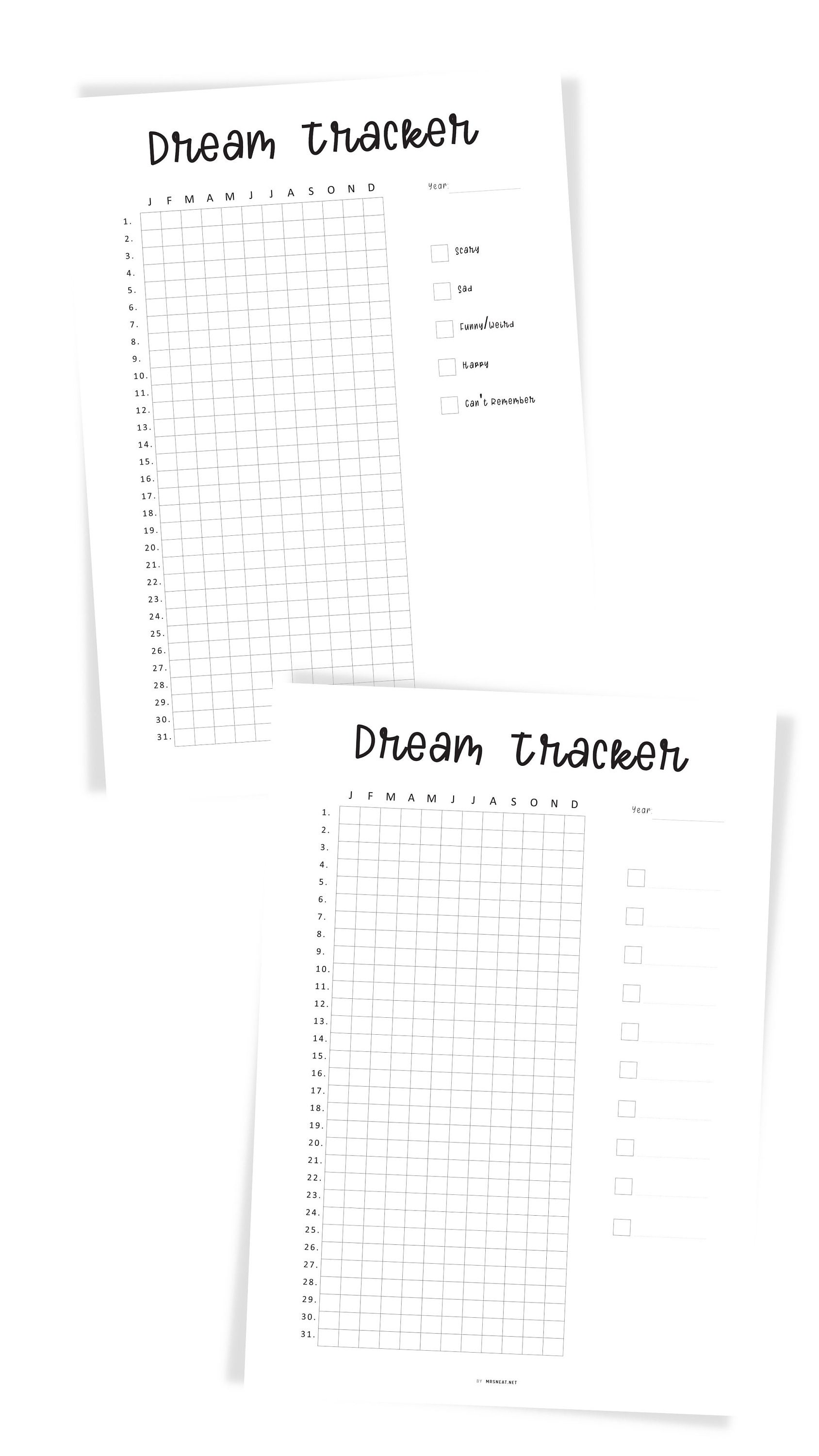 One Year Dream Tracker Printable, Dream Journal, Dream Tracker, PDF, 2 ...