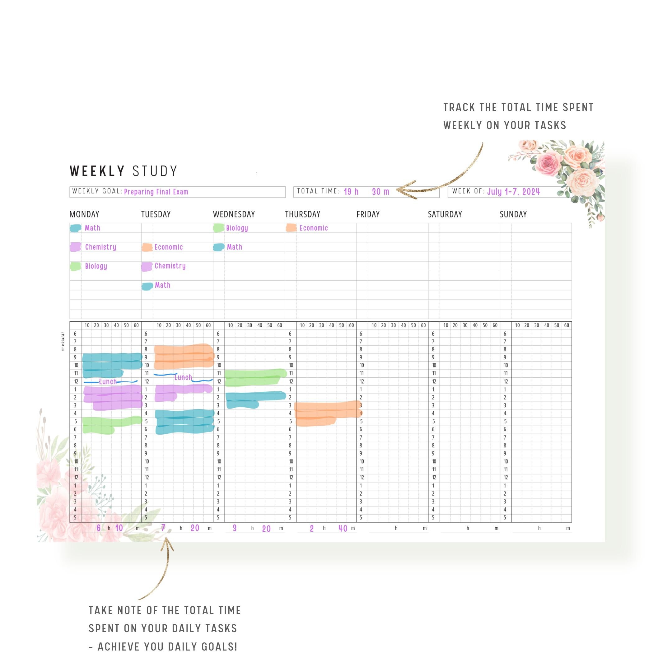 Weekly Study Planner Template Study Tracker Printable Floral - Etsy