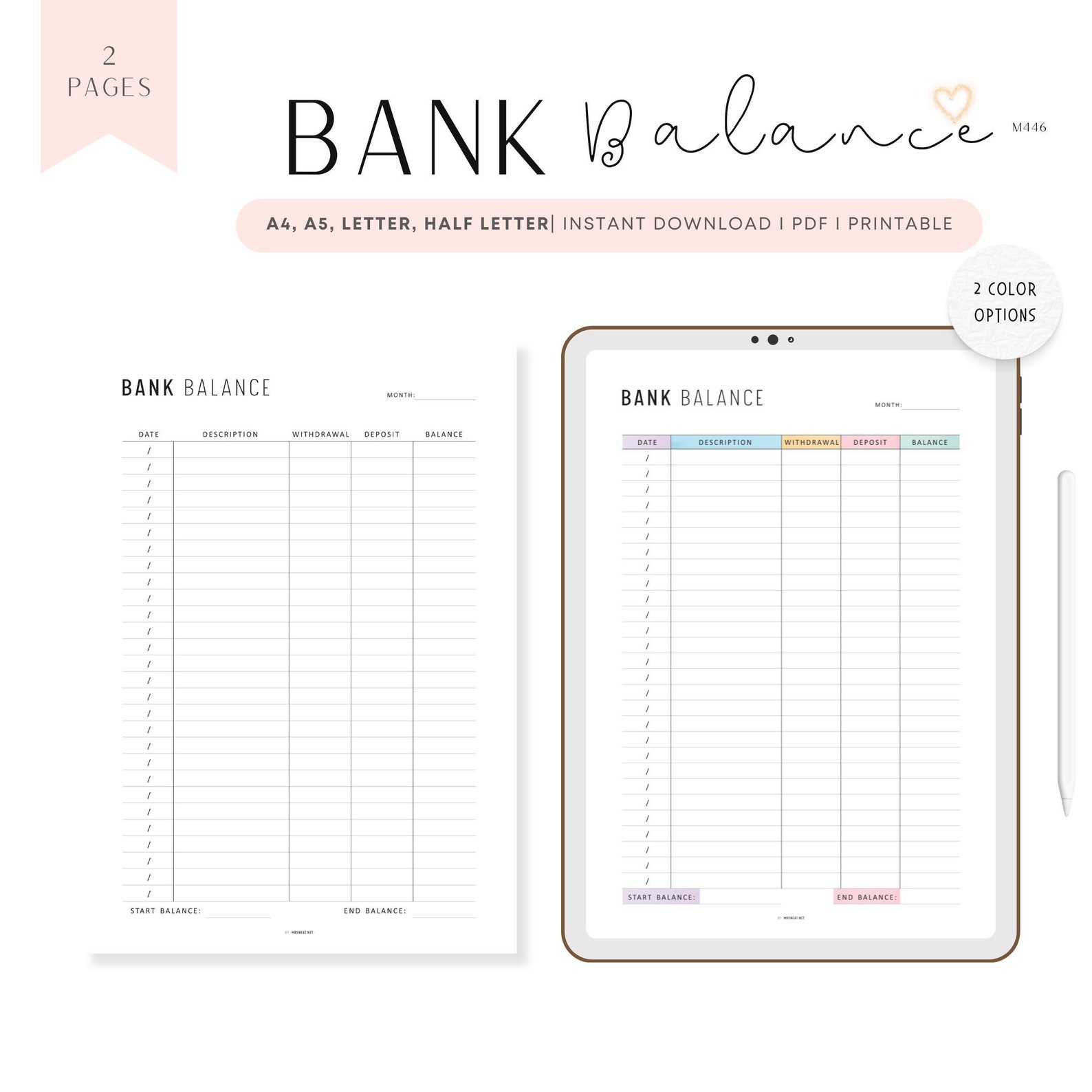 Bank Balance Sheet PRINTABLE, Savings Tracker, Banking Record, Finance ...