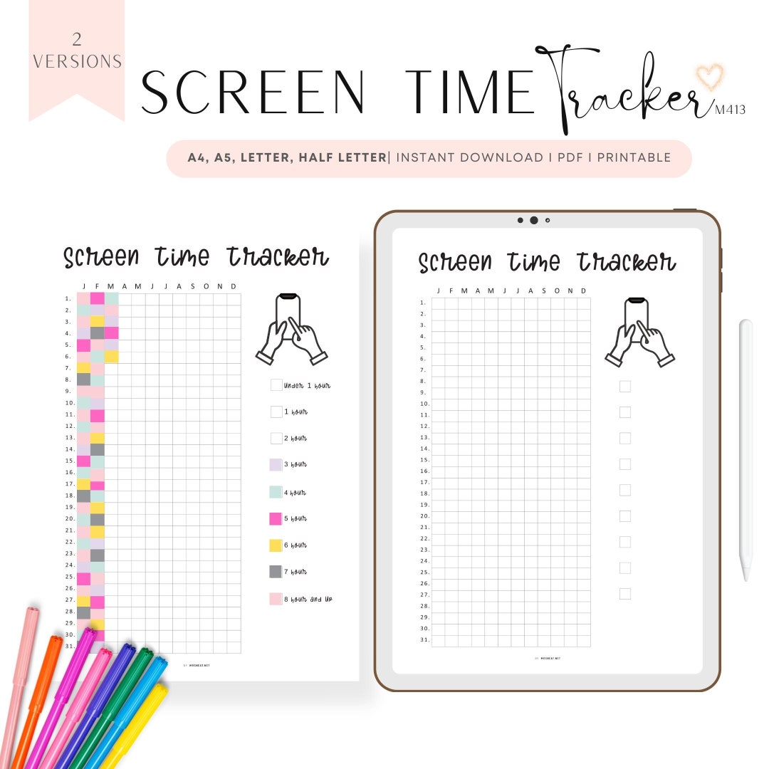 Yearly Screen Time Tracker Template, Habit Tracker, Phone Tracker, Screen Time Log, Screen Log ...