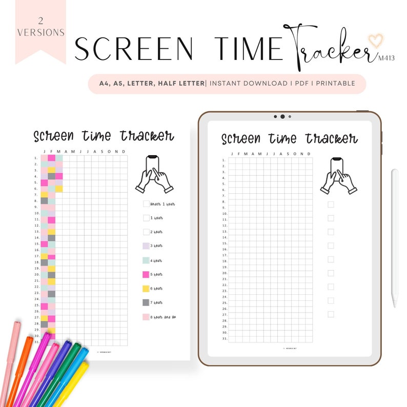 Yearly Screen Time Tracker Template, Habit Tracker, Phone Tracker ...