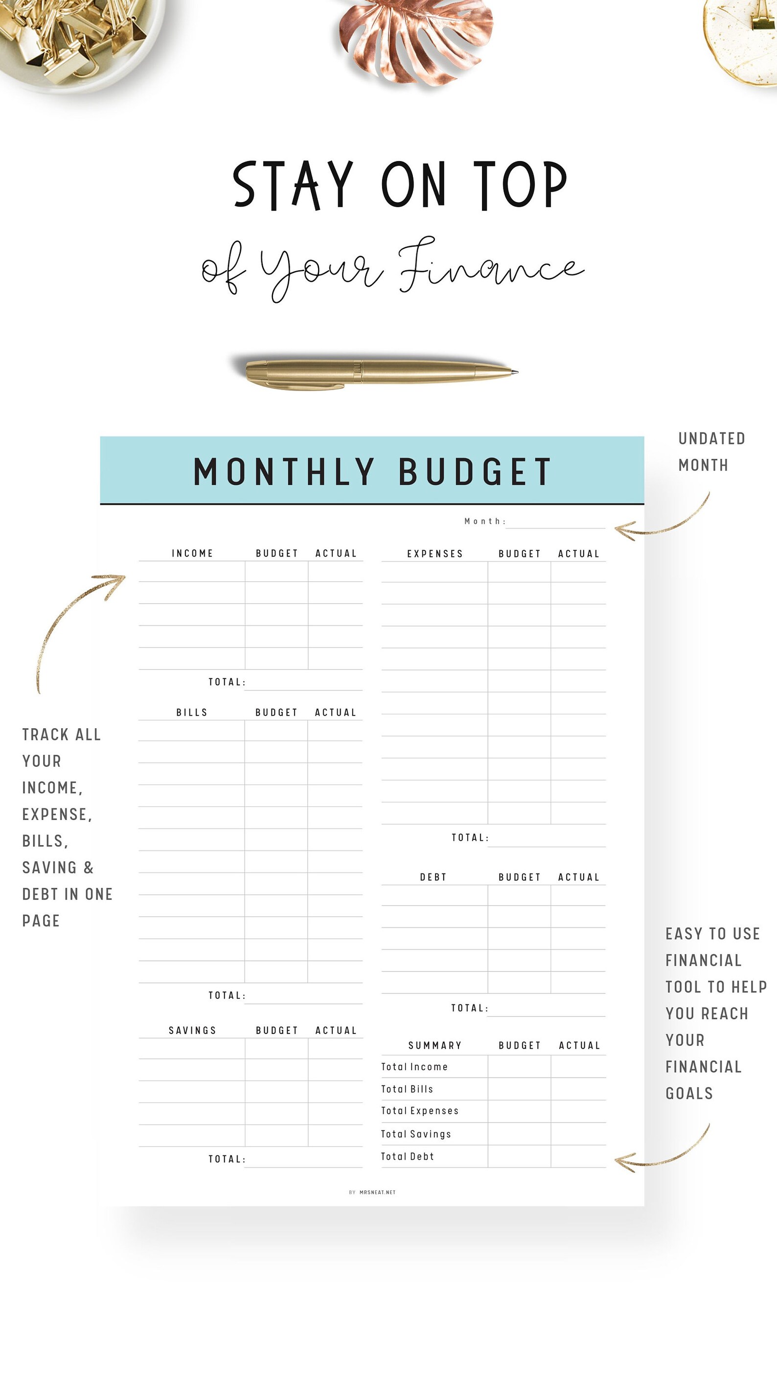 Monthly Budget Planner Template Printable, Finance Overview Sheet, PDF ...
