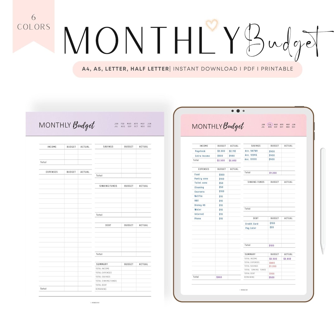 PRINTABLE Monthly Budget Template, FILLABLE Monthly Budget Planner ...