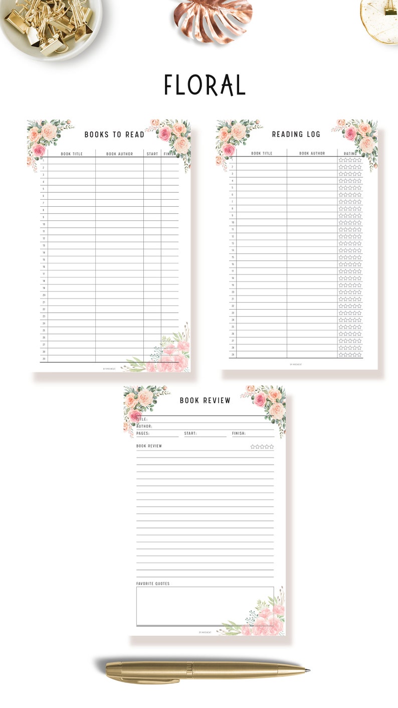 Reading Planner Bundle, Book Review, Reading Log, Books to Read List ...