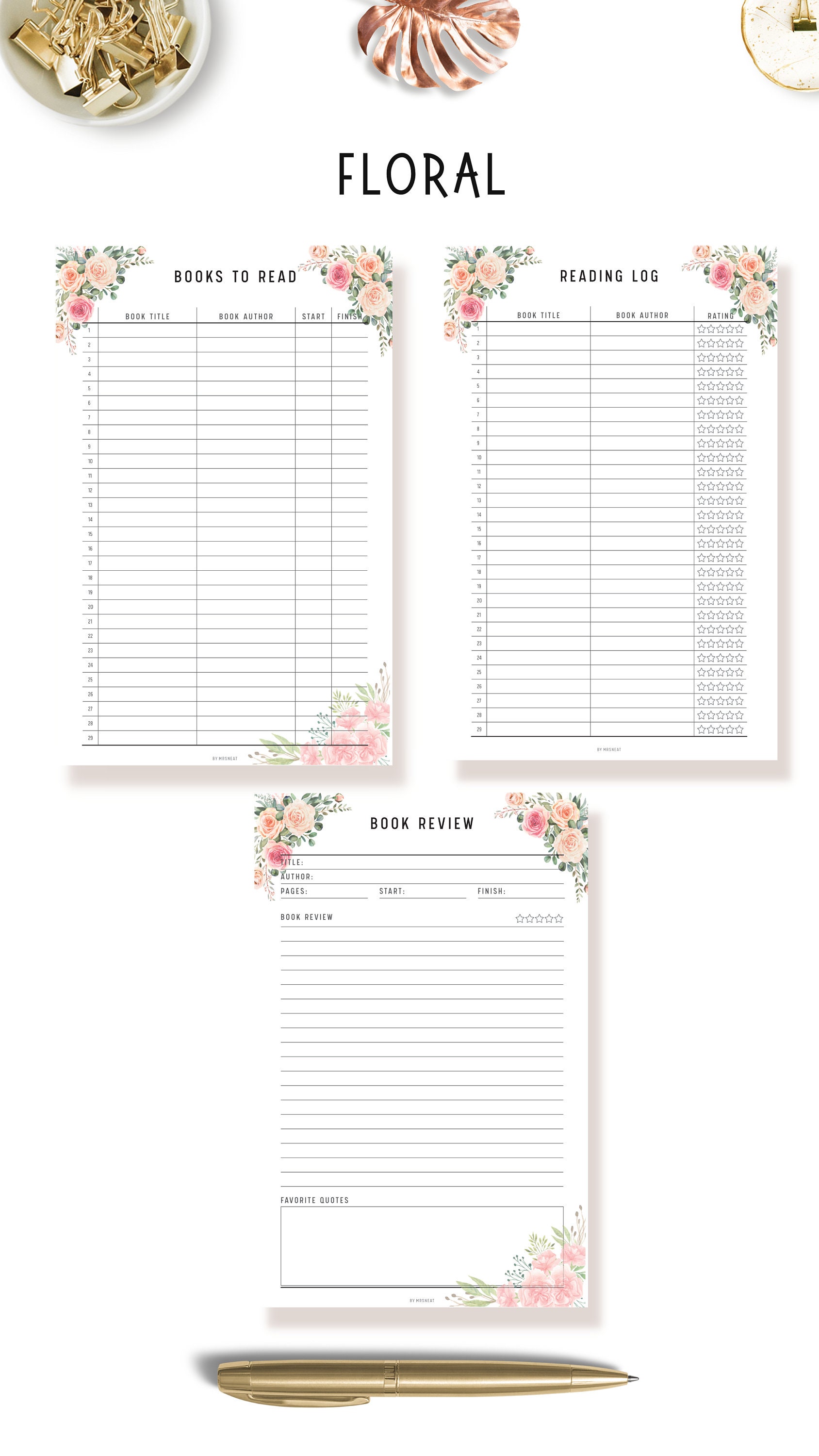 Reading Planner Bundle, Book Review, Reading Log, Books to Read List ...