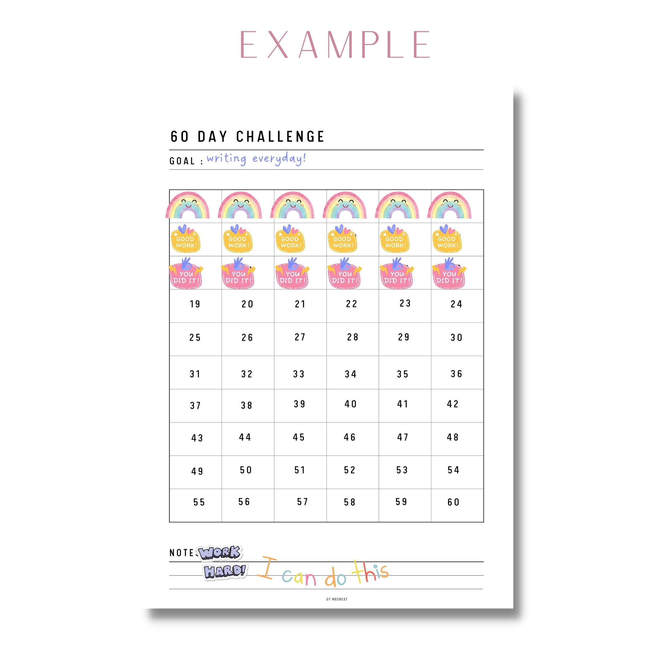 60 Day Challenge Printable Goal Setting Habit Forming Habit - Etsy