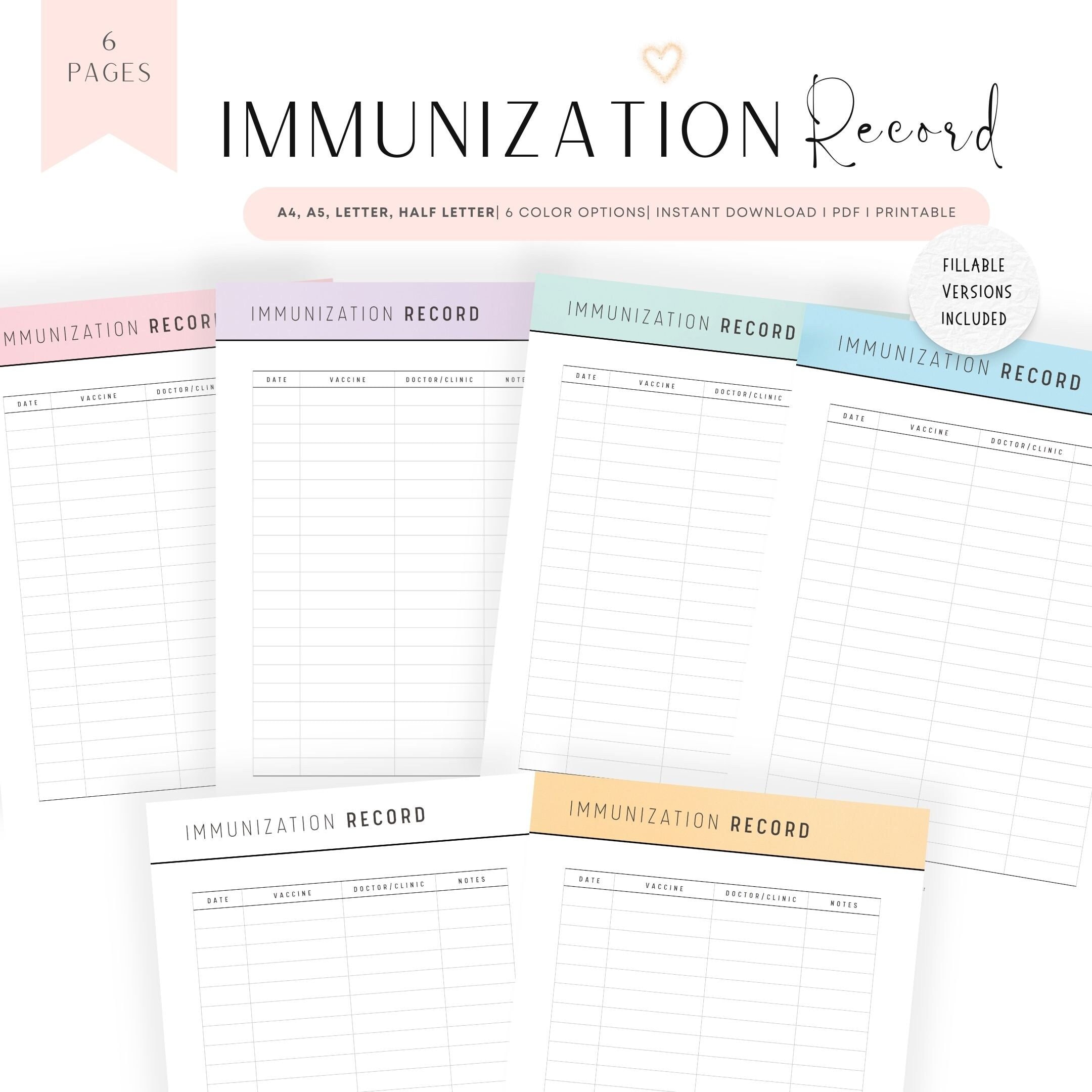 Printable Immunization Record, Vaccine Record Template, Fillable ...