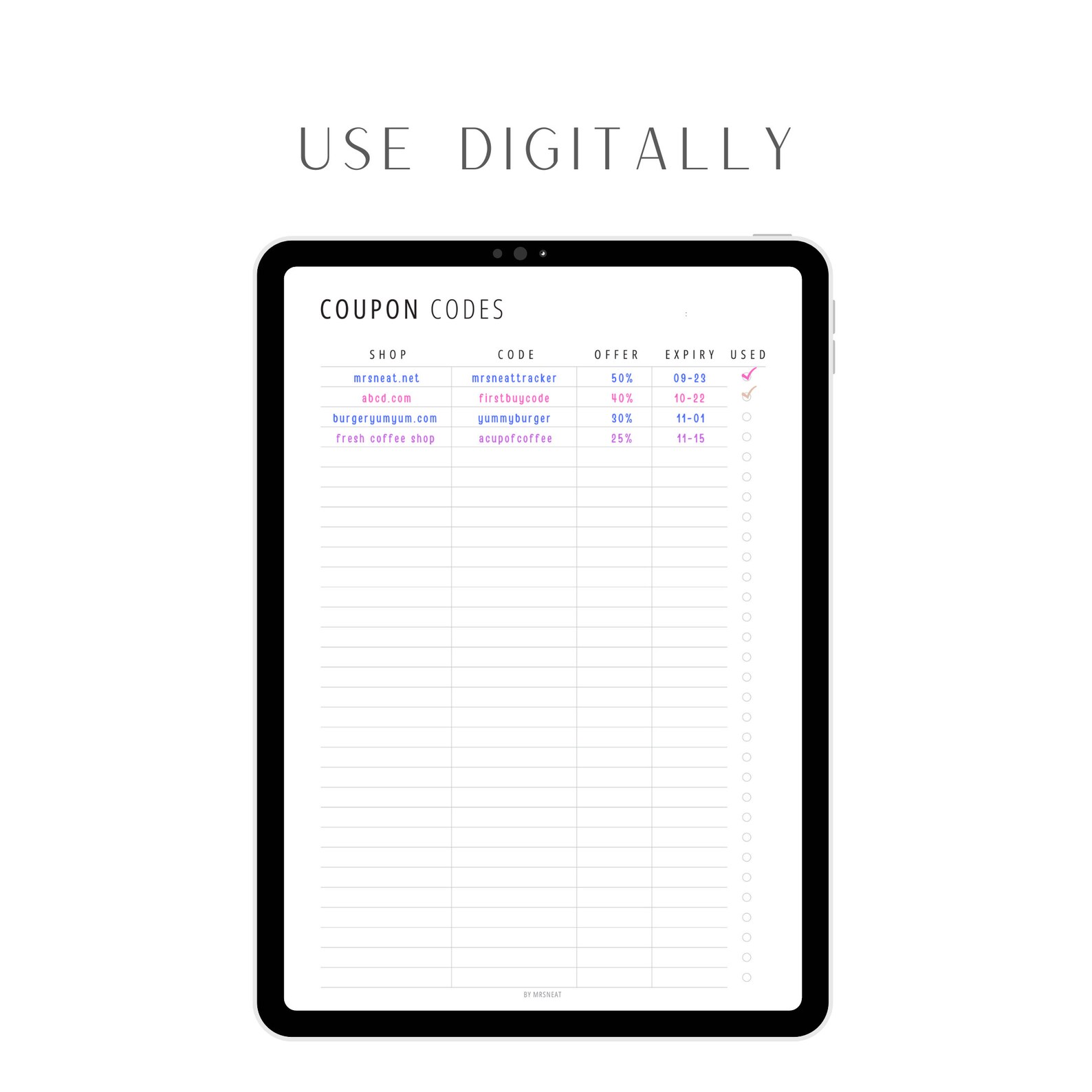 Fillable Coupon Code Tracker PRINTABLE, Coupon Code Template, Coupon ...
