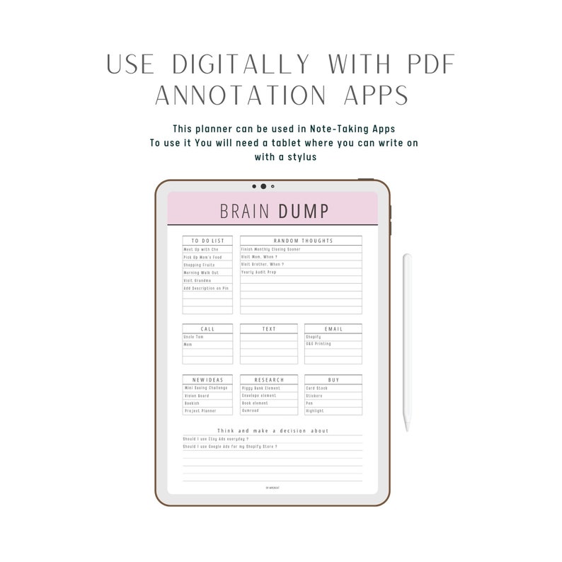 Brain Dump Printable, Thought Organizer, 5 Colors, PDF, A4, A5, Letter ...