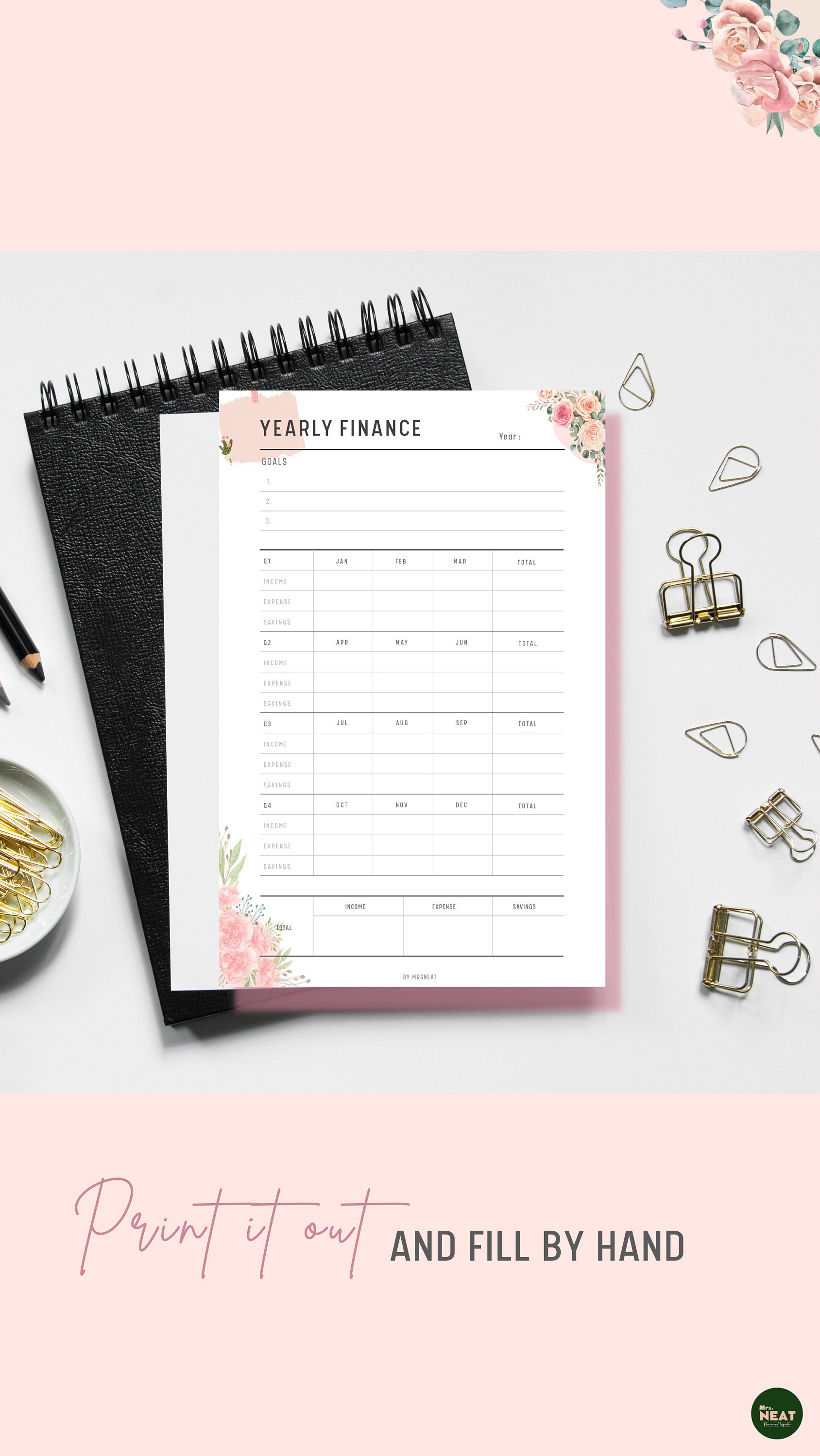 Yearly Financial Planner Printable, Yearly Financial Goals, Quarterly ...