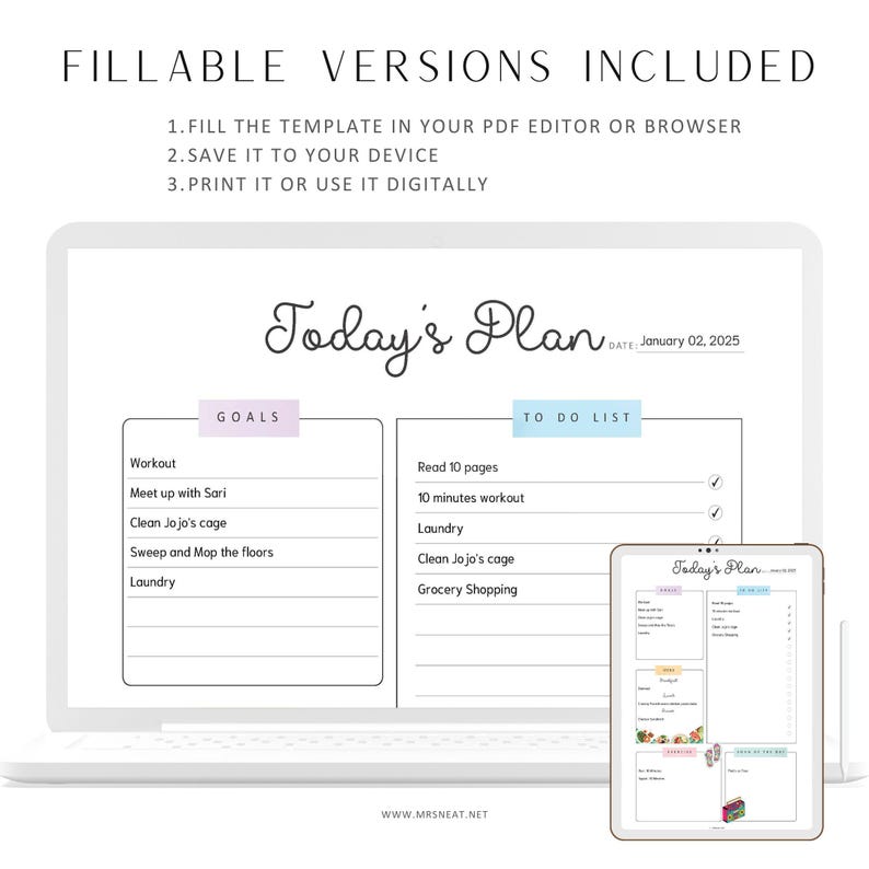 Fillable Todays Plan, Daily Planner Page, Daily Agenda Pages, PRINTABLE ...