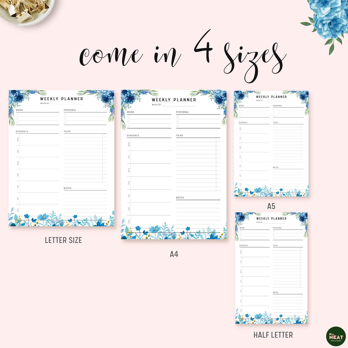 Weekly Planner Printable Weekly Schedule Template Blue - Etsy