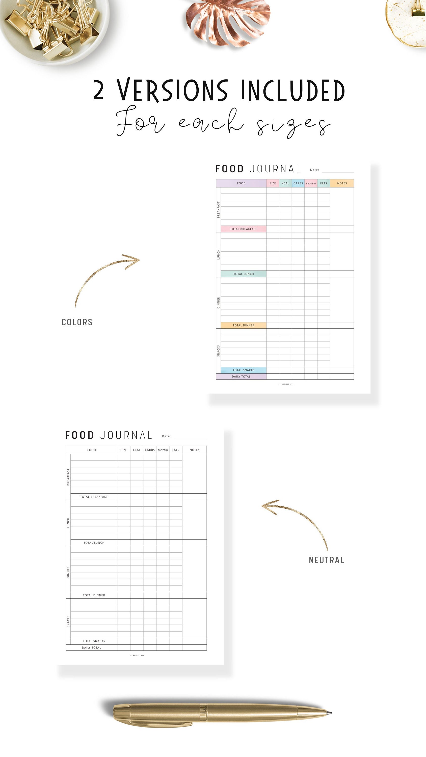 Daily Food Diary Printable, Food Journal, Minimalist Daily Calorie ...