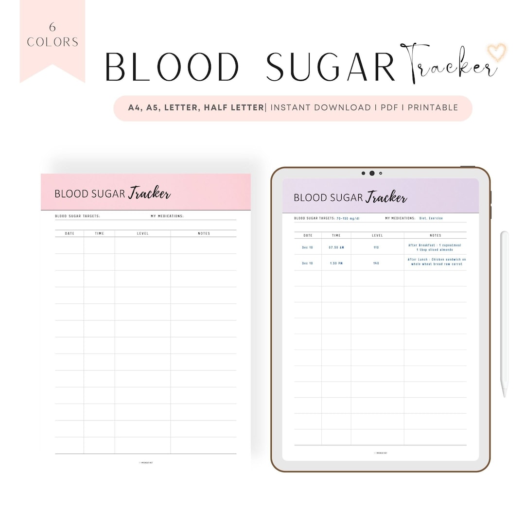Printable Blood Sugar Tracker, Fillable Glucose Tracker Page, Diabetes ...