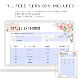 Floral Travel Expenses Tracker Printable, Vacation Tracker, Fillable ...