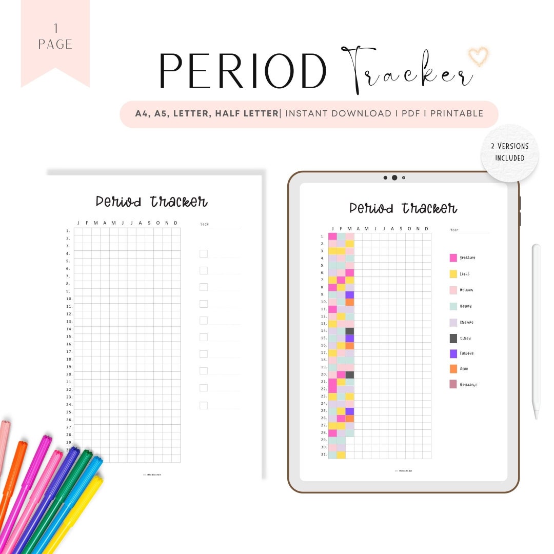Period Tracker Printable, Period Tracker Journal, One Year Period in ...