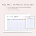 Study Log Printable, Monthly Study Tracker, Fillable Study Planner ...