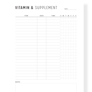 Fillable Weekly Vitamin Tracker Printable, Supplement Checklist, Daily ...