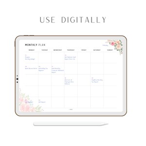 Undated Editable Monthly Planner Printable Landscape, Floral Theme ...