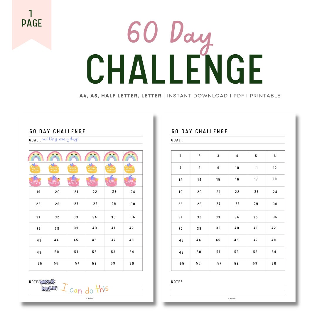 60 Day Challenge Printable, Goal Setting, Habit Forming, Habit Tracker ...