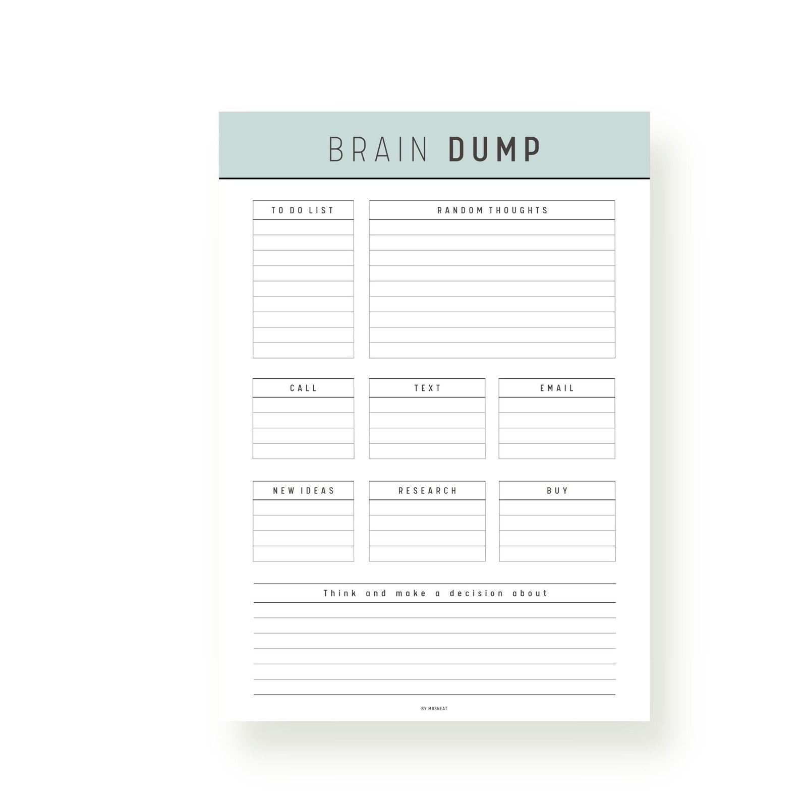 Brain Dump Printable, Thought Organizer, 5 Colors, PDF, A4, A5, Letter ...