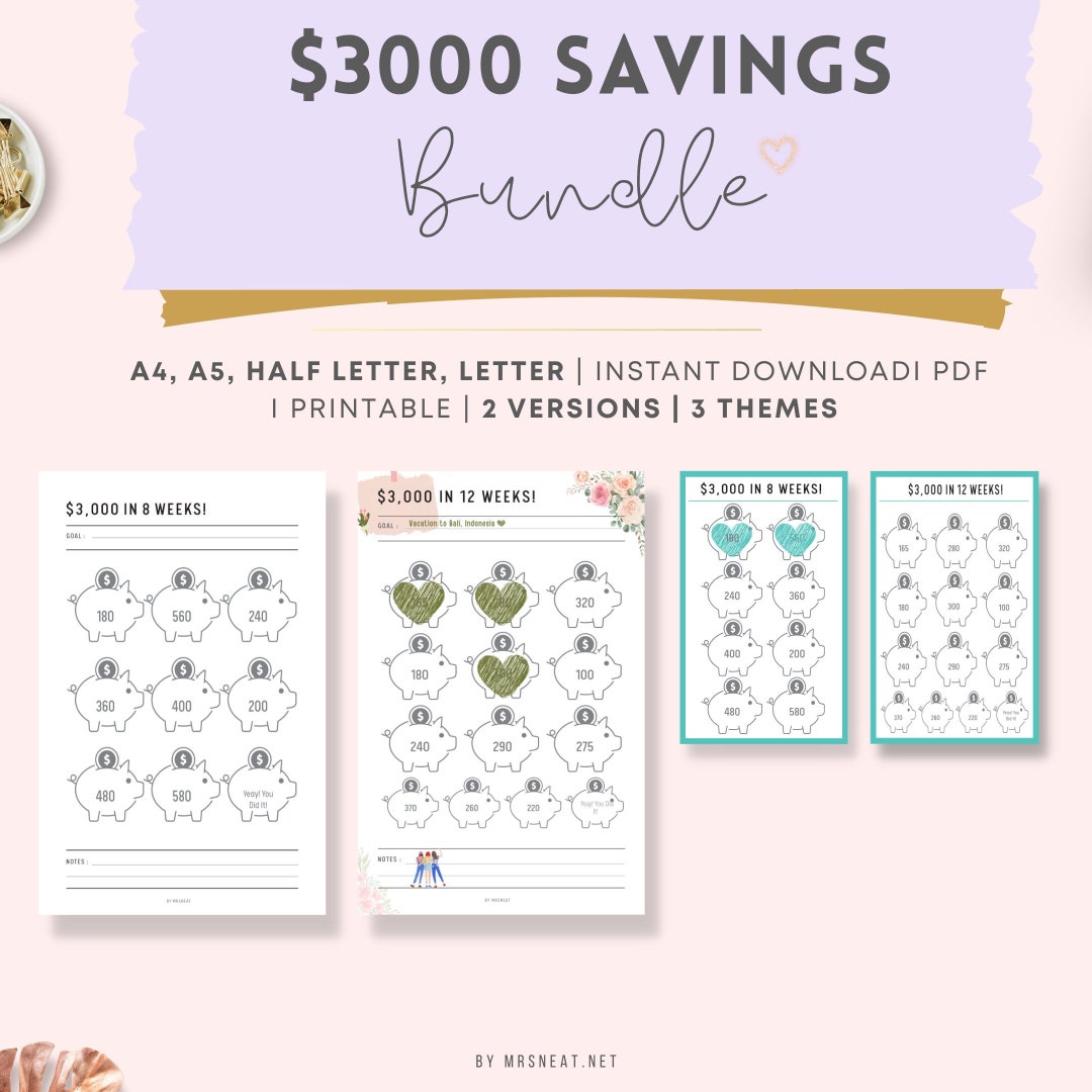 Savings Challenge Printable, Piggy Bank Savings Challenge, 3K Savings ...