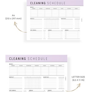 FILLABLE Cleaning Schedule Template: PRINTABLE Checklist, 2 Versions, 6 ...