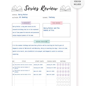 Series Review Tracker PRINTABLE: Fillable Book Review Planner (PDF) - Etsy