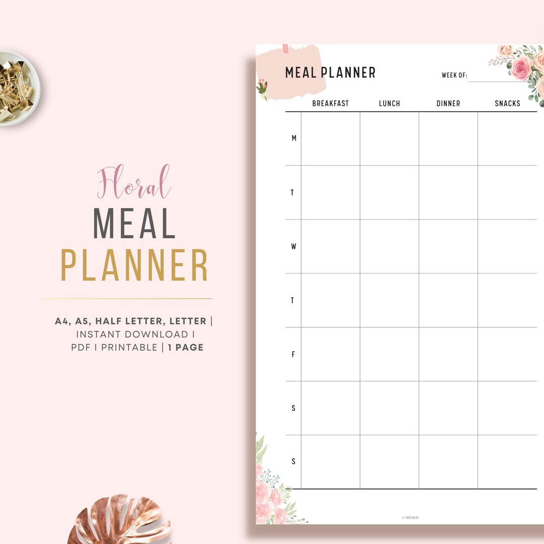 Floral Editable Weekly Meal Planner Printable, Weekly Meal Template, A4 ...