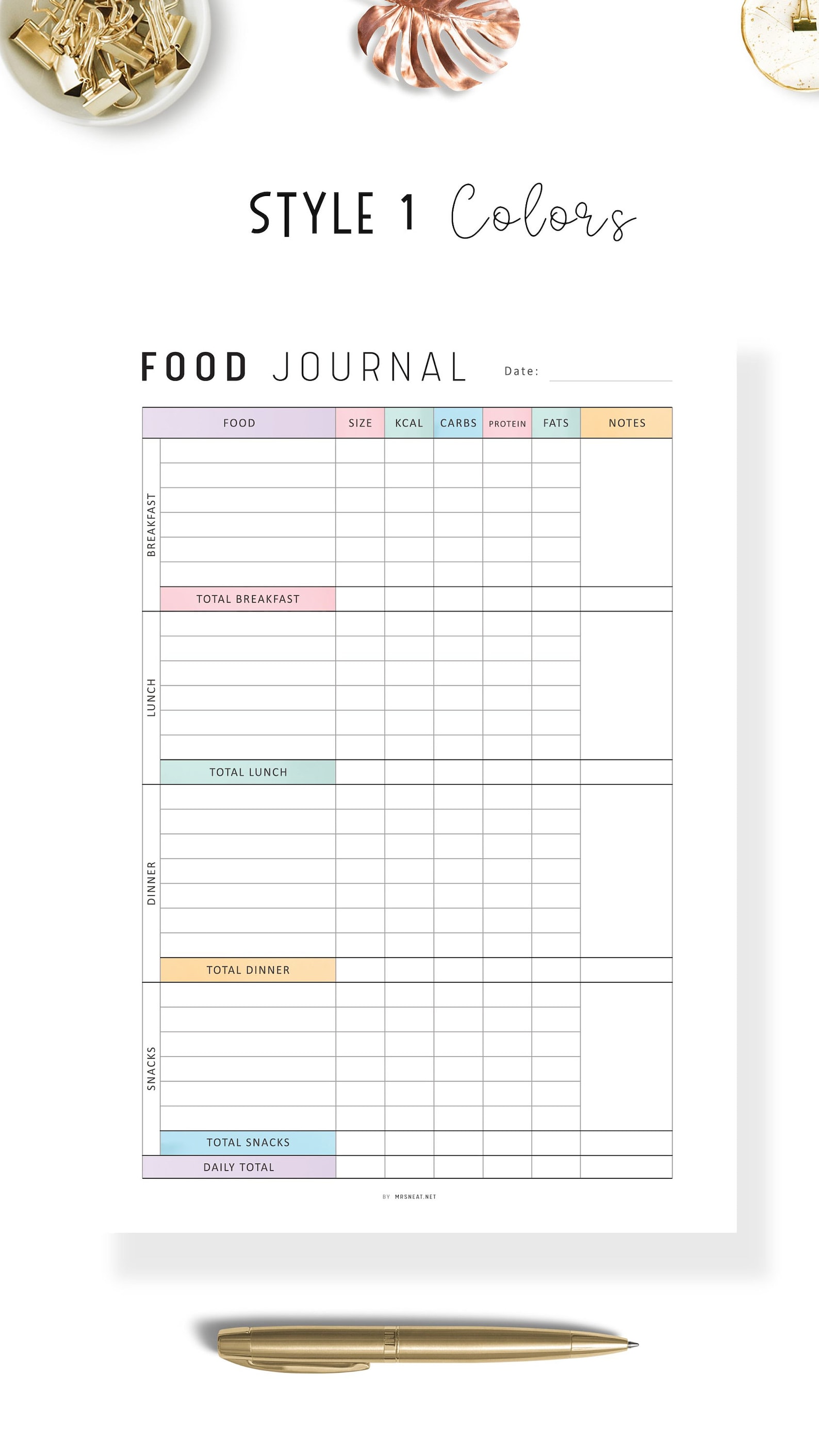 Daily Food Diary PRINTABLE, Food Journal, Minimalist Daily Calorie ...